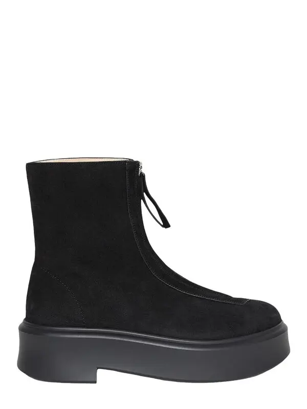 THE ROW Suede Zip Up Boots - Black