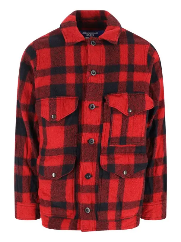 Junya Watanabe Plaid Wool Shirt Jacket With Flap Pockets - Red
