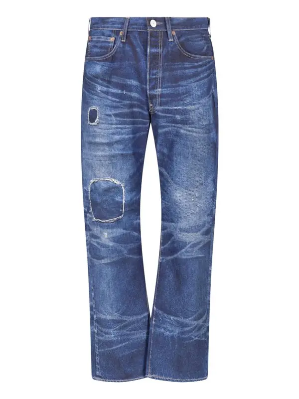 Junya Watanabe Distressed Patchwork Straight-leg Jeans - Blue