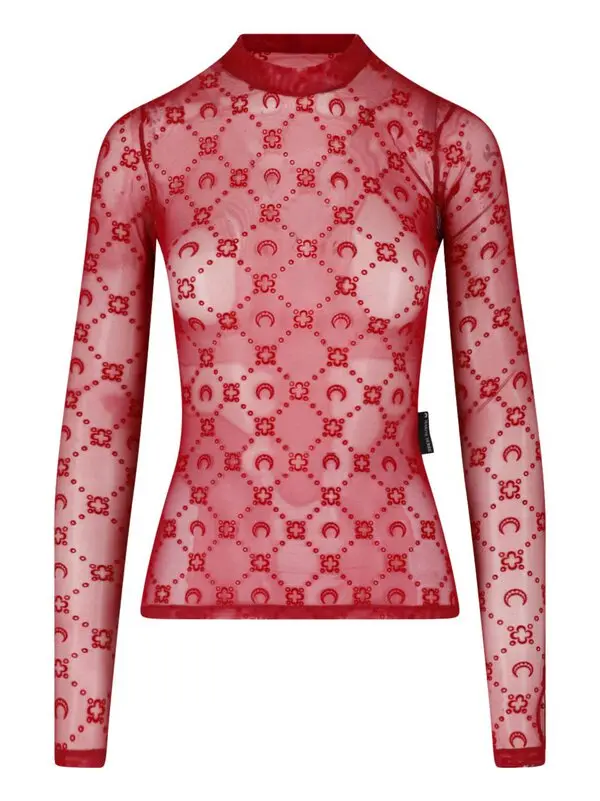 MARINE SERRE High Neck Printed Bodysuit - Red
