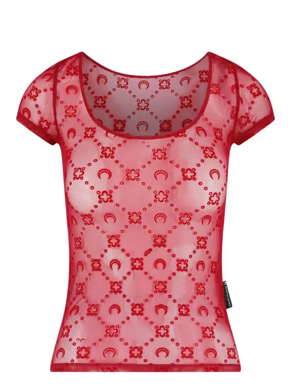 MARINE SERRE Crescent Moon Print Mesh T-shirt - Red