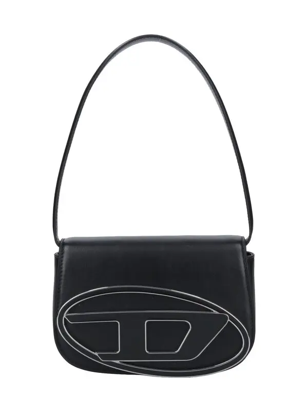 DIESEL® Leather Crossbody Bag With Silver Tone Logo - Black