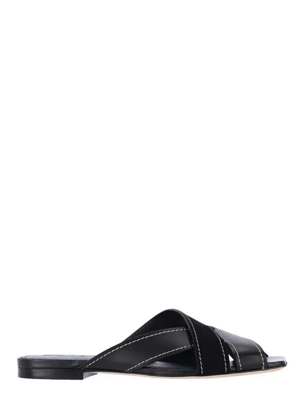 TOD`S Tod's Leather Flat Sandals With Flap Detail - Black
