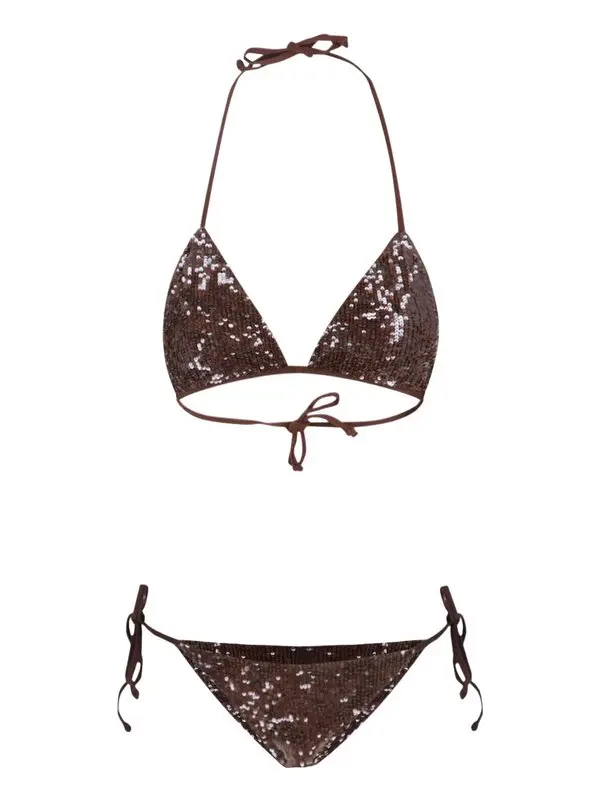 PAROSH Sequin Halter Neck Bikini - Brown