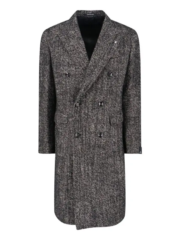 Tagliatore Double-breasted Textured Wool Blend Overcoat - Black