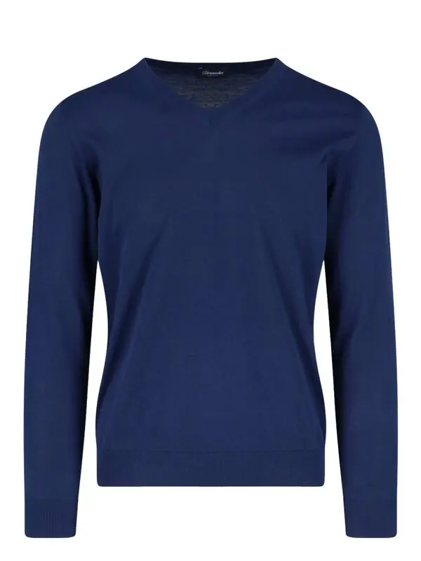 DRUMOHR V-neck Long Sleeve Fine Knit Pullover - Blue