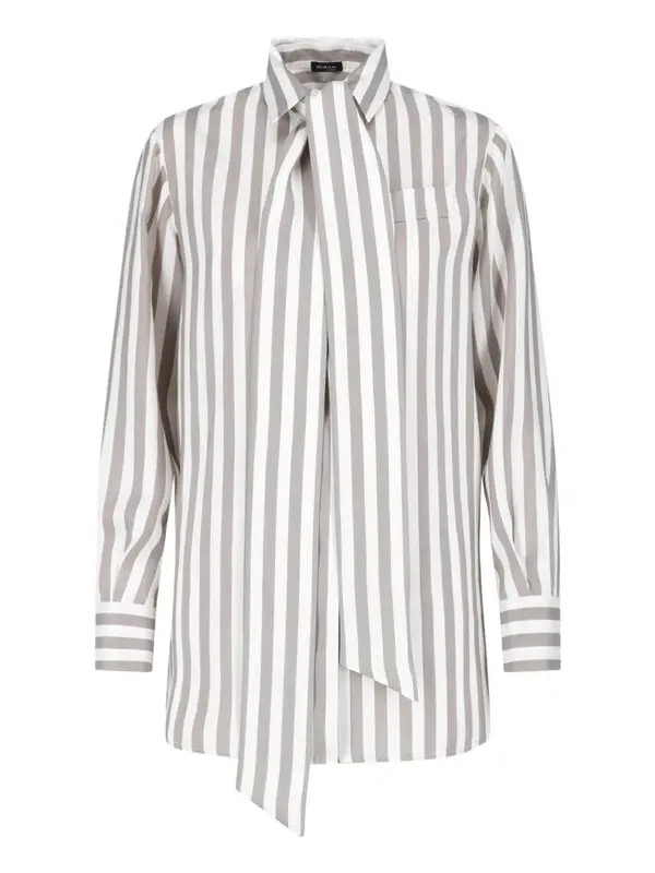 Kiton Striped Silk Shirt With Tie Detail - Beige