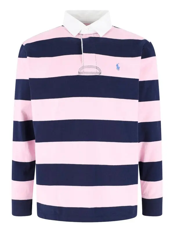 Polo Ralph Lauren Long Sleeve Striped Rugby Polo Shirt - Pink