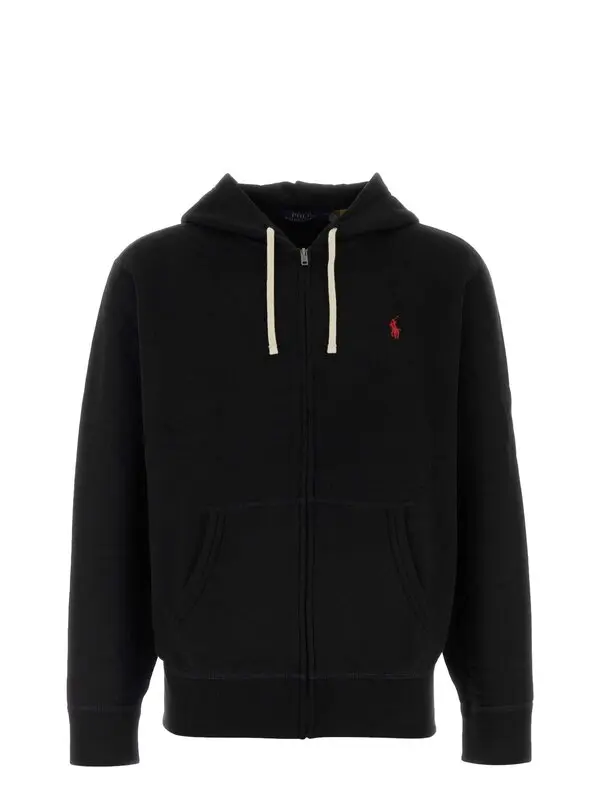 Polo Ralph Lauren Full-zip Cotton-poly Blend Sweatshirt With Embroidered Logo - Black