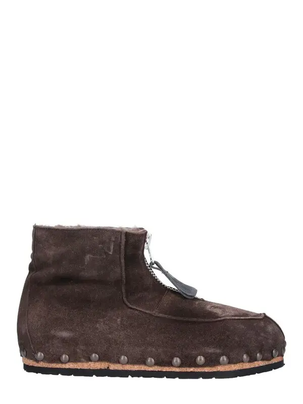 MAGLIANO Suede Leather Zip-up Boots With Stud Detailing - Brown