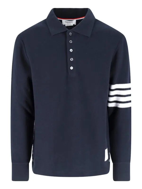 Thom Browne Long Sleeve Polo Shirt With Signature Striping - Blue