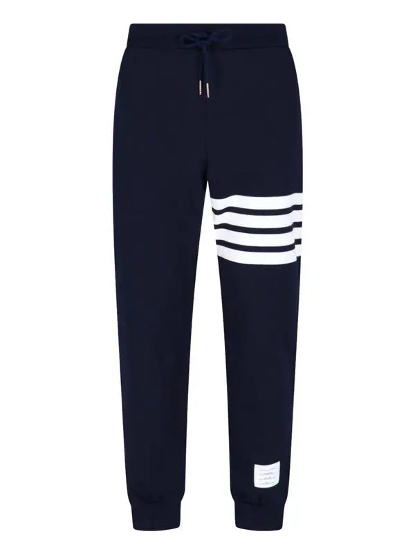 Thom Browne 100% Cotton Trousers With Signature Stripes - Blue