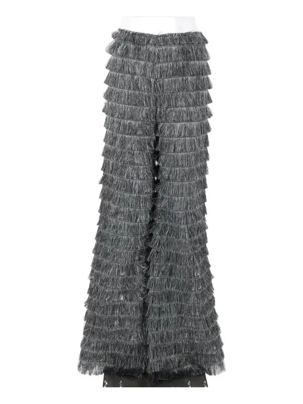 Alberta Ferretti Fil Coupé Trousers With Fringe Trim - Grey