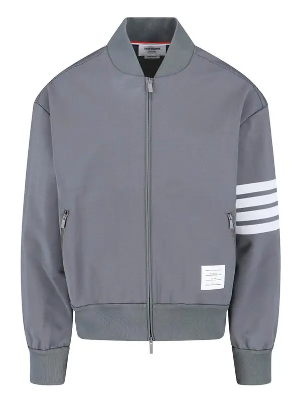 Thom Browne Zip-up Bomber Jacket With Signature Stripes - Grey