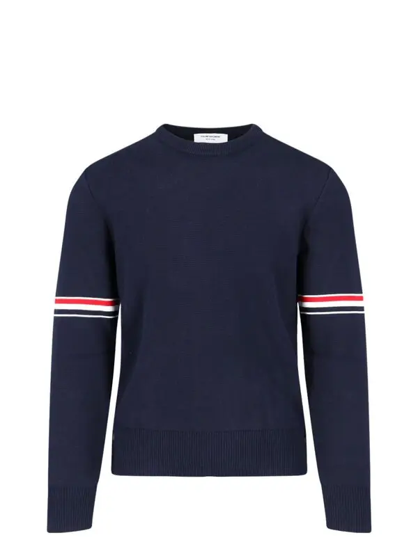 Thom Browne Crewneck Sweater With Striped Sleeves - Blue