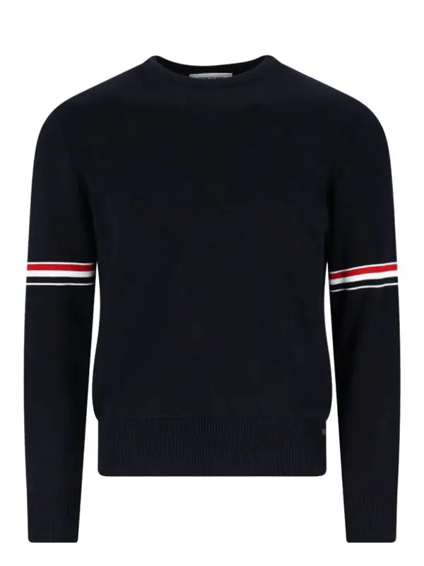 Thom Browne Crewneck Sweater With Sleeve Stripe Detail - Blue