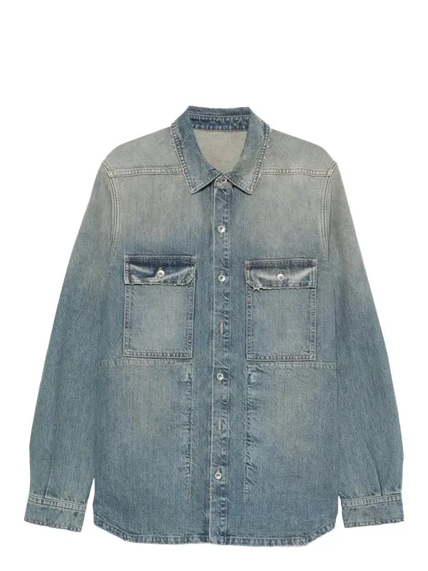 Rick Owens Front-button Cotton Shirt With Chest Flap Pockets And Buttoned Cuffs - Blu