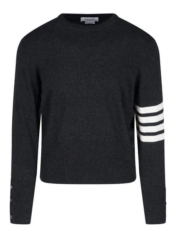 Thom Browne 100% Cashmere Crewneck Sweater With Signature Stripes - Black