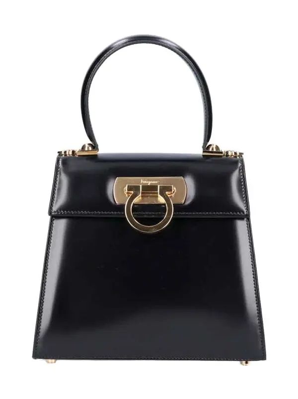 FERRAGAMO Calf Leather Mini Bag With Gold Tone Clasp - Black