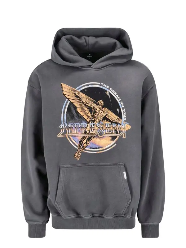REPRESENT Graphic Print Hoodie Sweatshirt - Grey