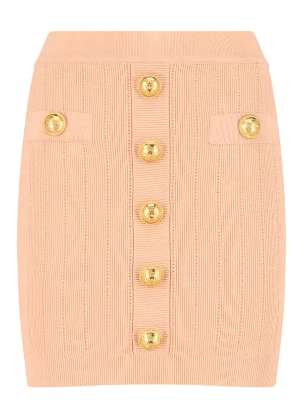 Balmain Button-detailed Ribbed Viscose-blend Skirt - Pink