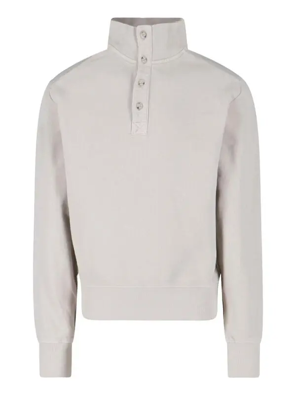 ENTIRE STUDIOS Mock Neck Henley Pullover Sweatshirt - Cream