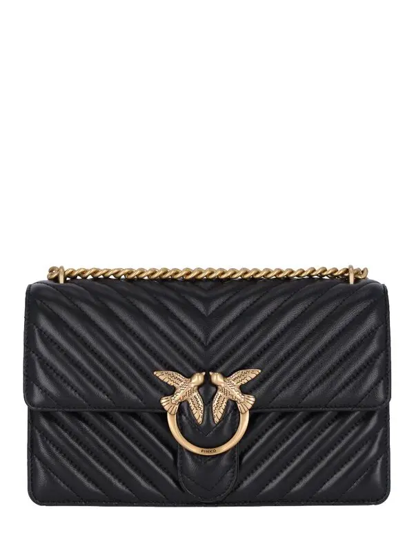 Pinko 100% Goatskin Crossbody Bag With Chain Strap - Black