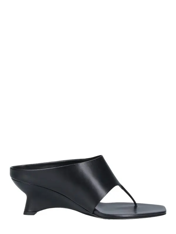 Khaite 100% Leather Wedge Thong Sandals - Black