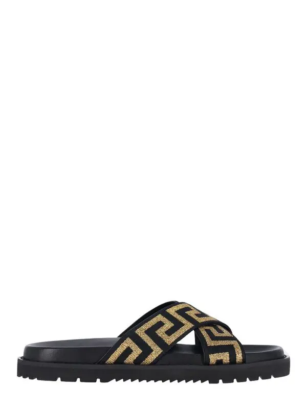 Versace Logo Jacquard Cross-front Slide Sandals - Black