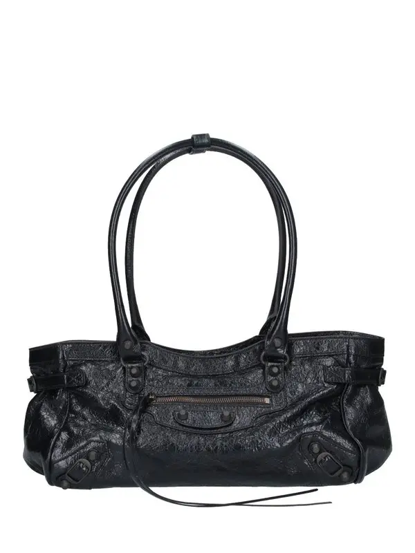 Balenciaga Lamb Leather Shoulder Bag - Black