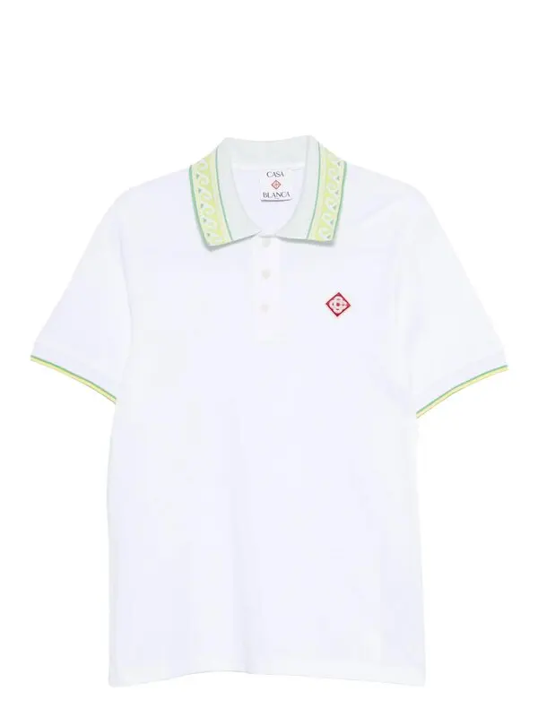 Casablanca Cotton Piqué Polo Shirt With Button Closure And Logo Patch - Bianco