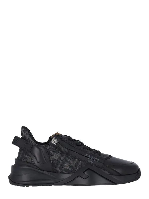 Fendi Calf Leather And Technical Fabric Sneakers With Logo Detailing - Black