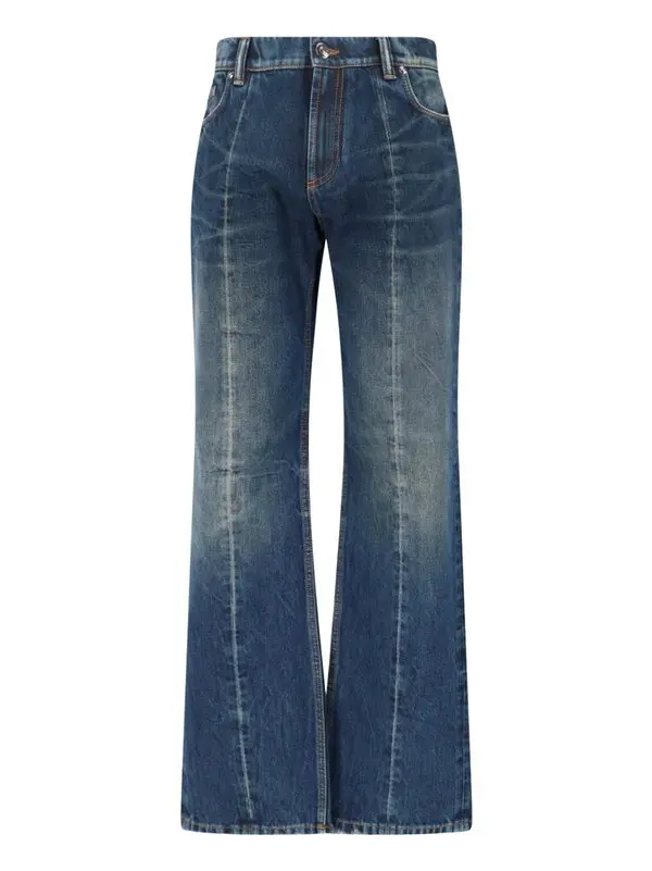 Versace 100% Cotton Jeans With Calf Leather Trim - Blue