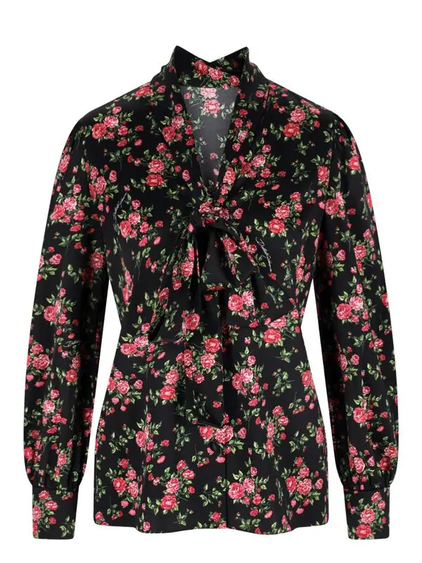 Dolce & Gabbana Floral Print Silk Blend Blouse With Tie Detail - Multicolour