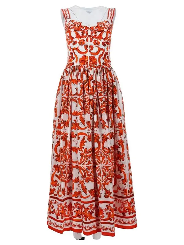Dolce & Gabbana Long Cotton Poplin Gown - Orange