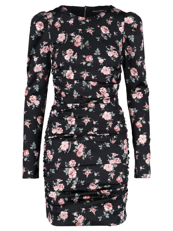 Dolce & Gabbana Floral Print Ruched Mini Dress - Black