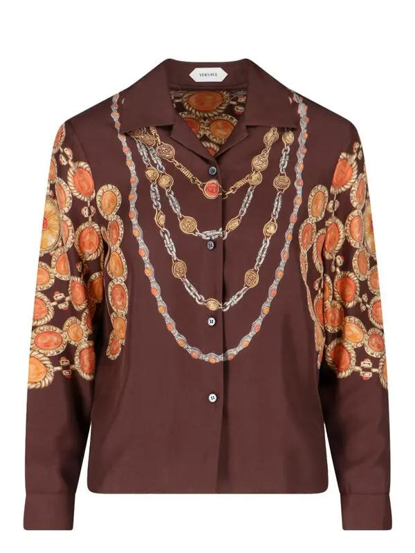Versace Shirt With Chain And Medallion Print - Brown