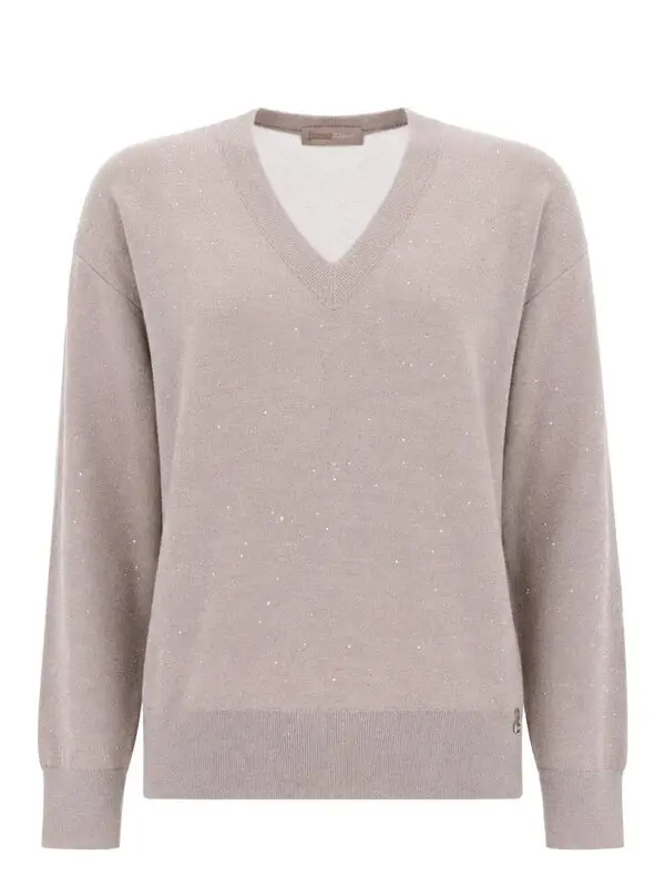 Herno V-neck Wool Blend Sweater With Embellishments - Ivory
