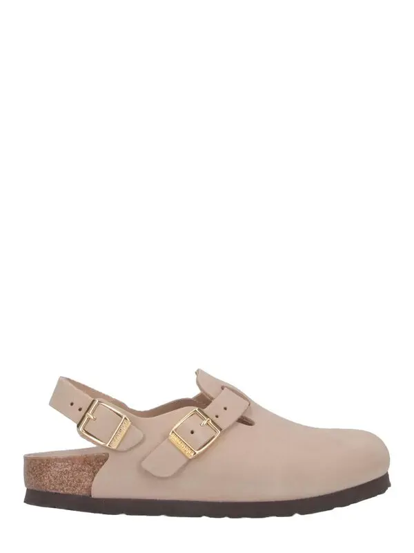 BIRKENSTOCK Nubuck Leather Buckled Clogs - Beige