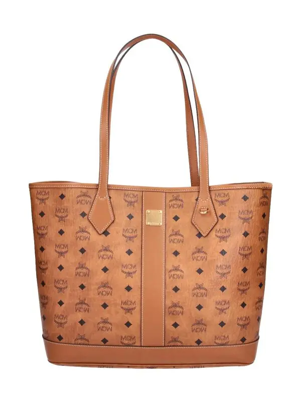 Mcm Cowhide Leather Monogram Tote Bag - Brown