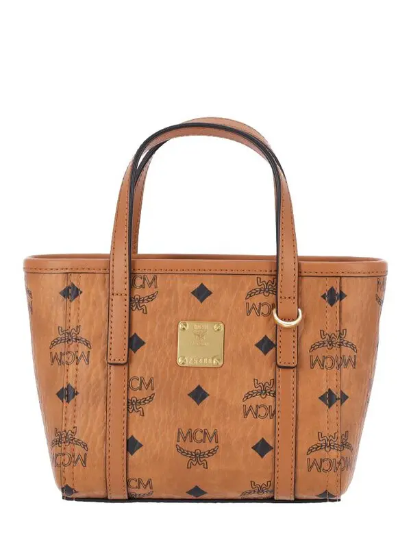Mcm Monogrammed Leather Trimmed Tote Bag - Brown