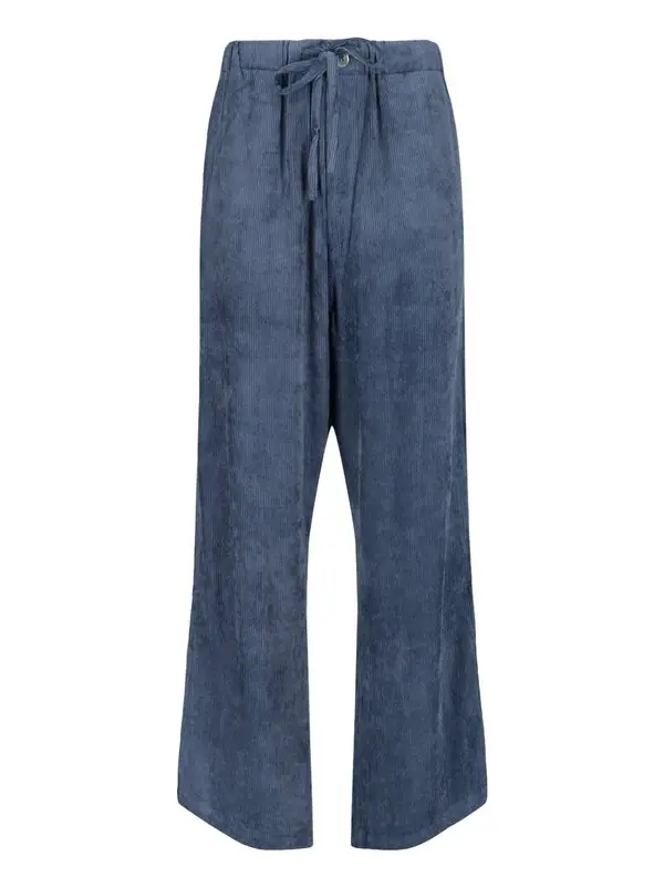 MYTHINKS Wide Leg Corduroy Trousers With Drawstring Waist - Blue