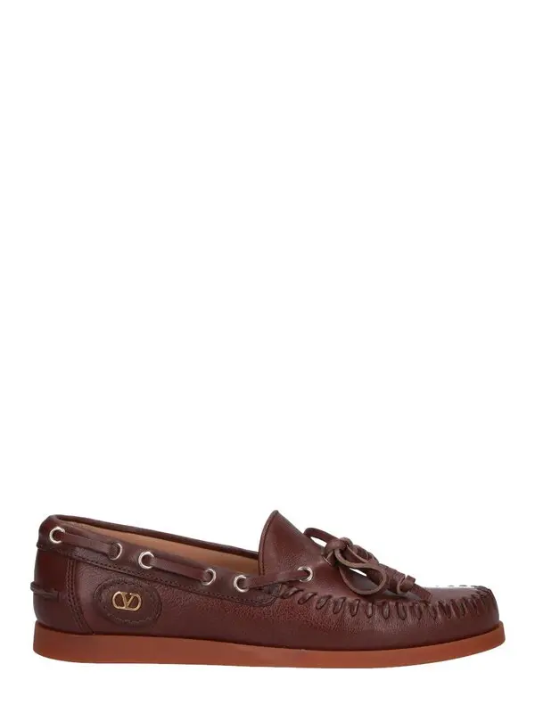Valentino Garavani Buffalo Leather Flat Shoes - Brown
