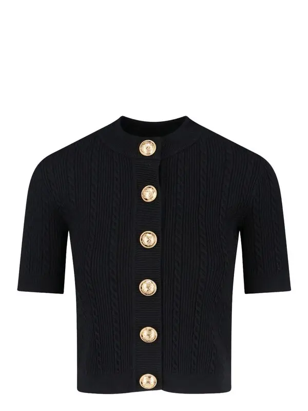 Balmain Crewneck Cardigan With Jewel Buttons In Viscose Blend - Black