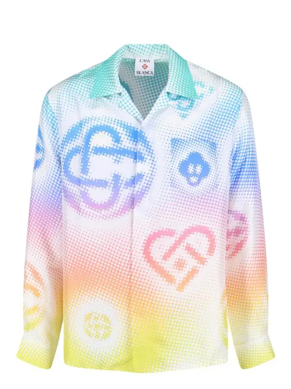 Casablanca Silk Shirt With Logo Repeat Half-tone Print - Multicolour