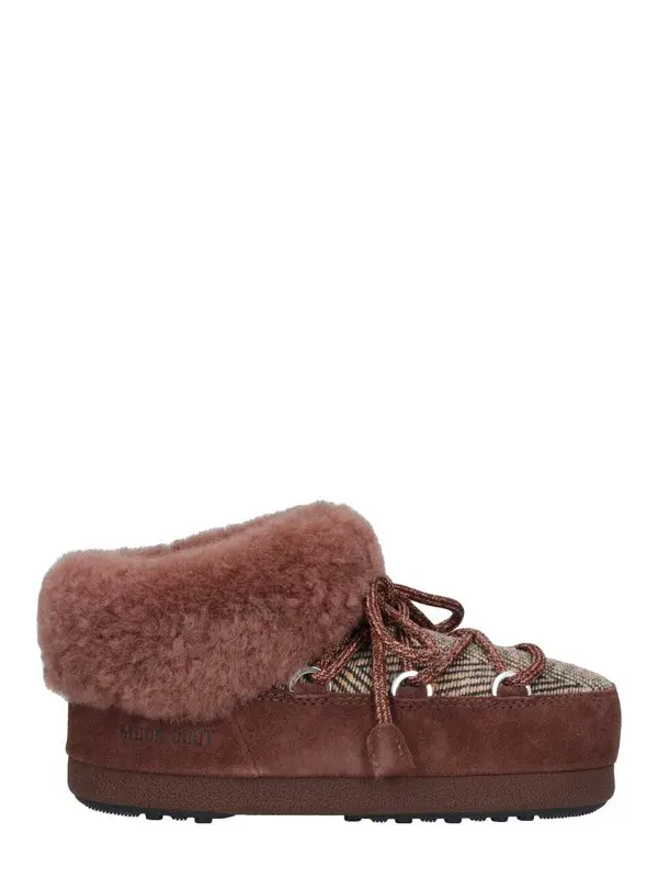 Moon Boot Leather Mini Boots With Rubber Sole And Lace Up - Brown