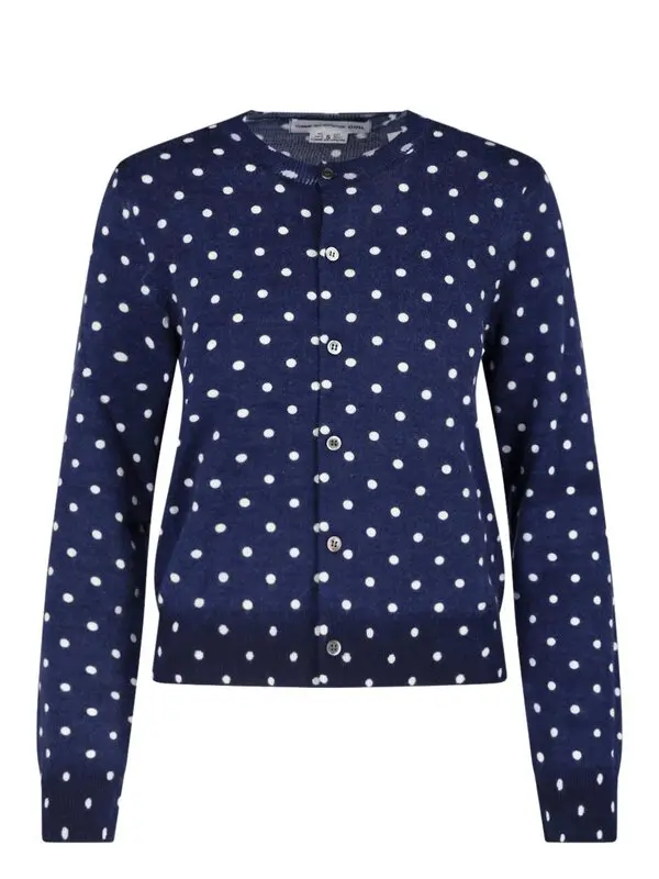 Comme Des Garçons 100% Wool Polka Dot Cardigan - Blue