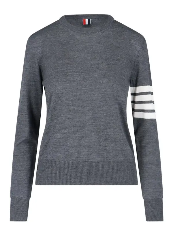 Thom Browne 100% Virgin Wool Crewneck Sweater With Signature Stripes - Grey