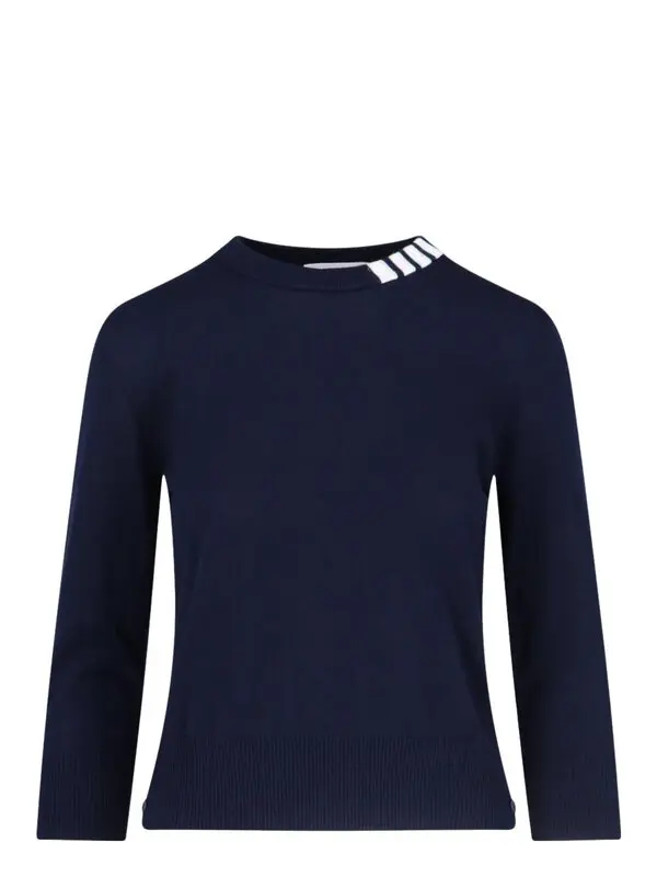 Thom Browne Long Sleeve Knit Sweater With Stripe Detail - Blue