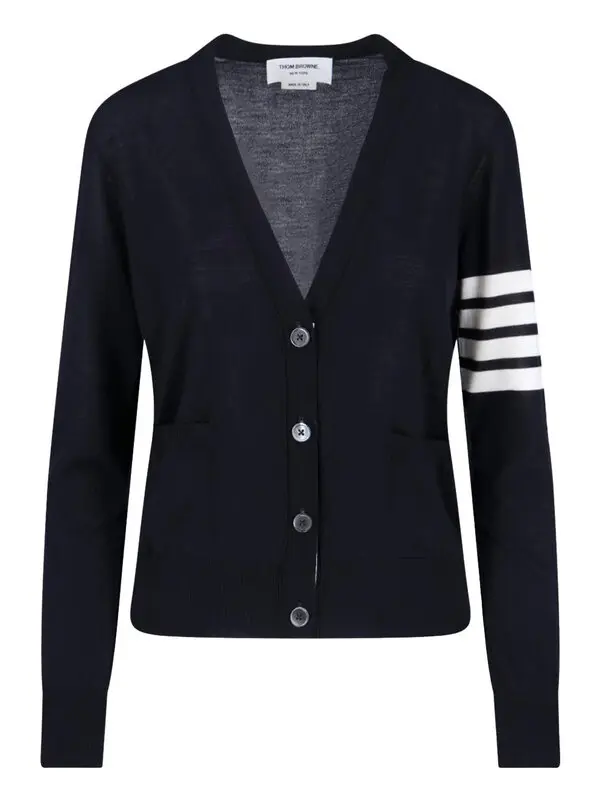 Thom Browne Merino Wool V-neck Cardigan With 4-bar Detailing - Blue